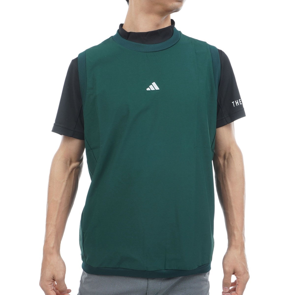 2in1 ストレッチウーブンベスト付きモックネック半袖シャツ(半袖シャツ