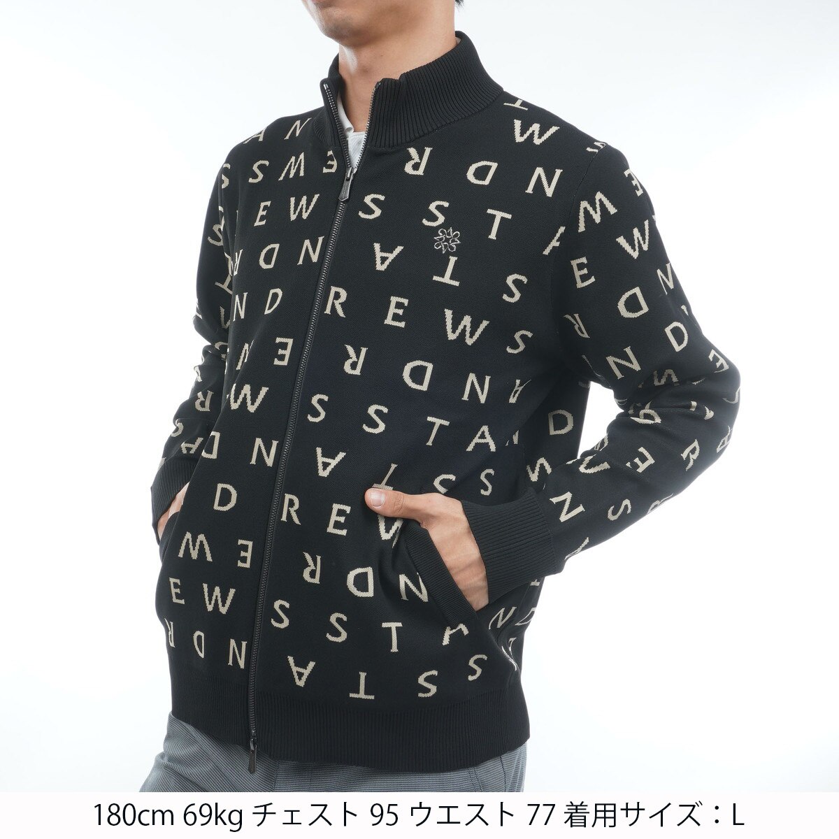 ロゴジャカードニットフルジップセーター(中間着(セーター、トレーナー