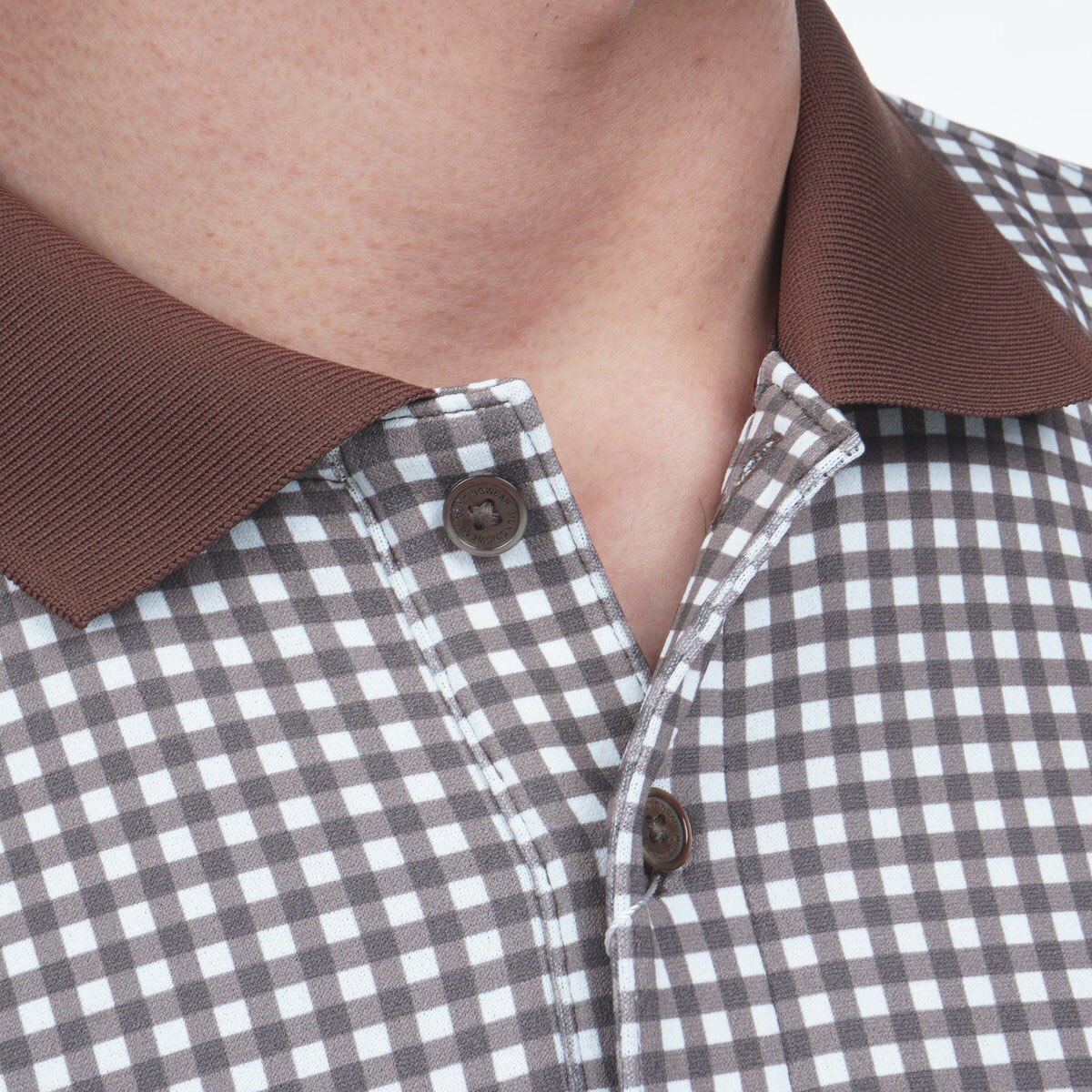 ストレッチ HEAT NAVI ギンガムチェック総柄プリント 長袖ポロシャツ