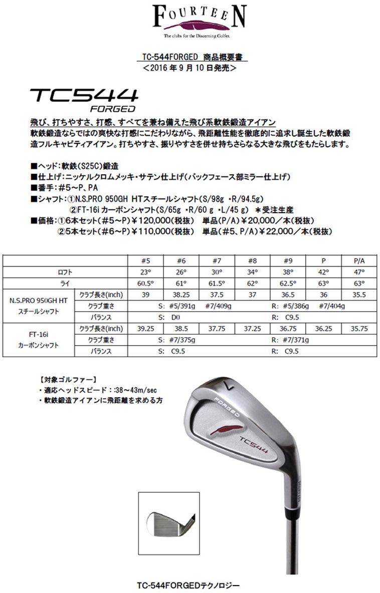 TC-544 フォージドアイアン(6本セット) N.S.PRO 950GH HT(アイアン（セット）)|TC-544(フォーティーン)の通販 ...